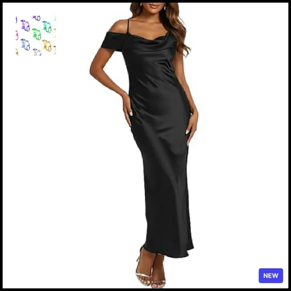 Dresses | Satin Off Shoulder Maxi Dress Elegant Formal Wedding Guest ...